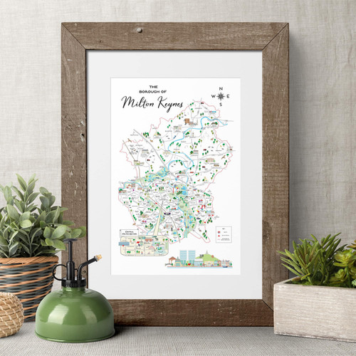 Milton Keynes Map Mounted Print | Cute Maps