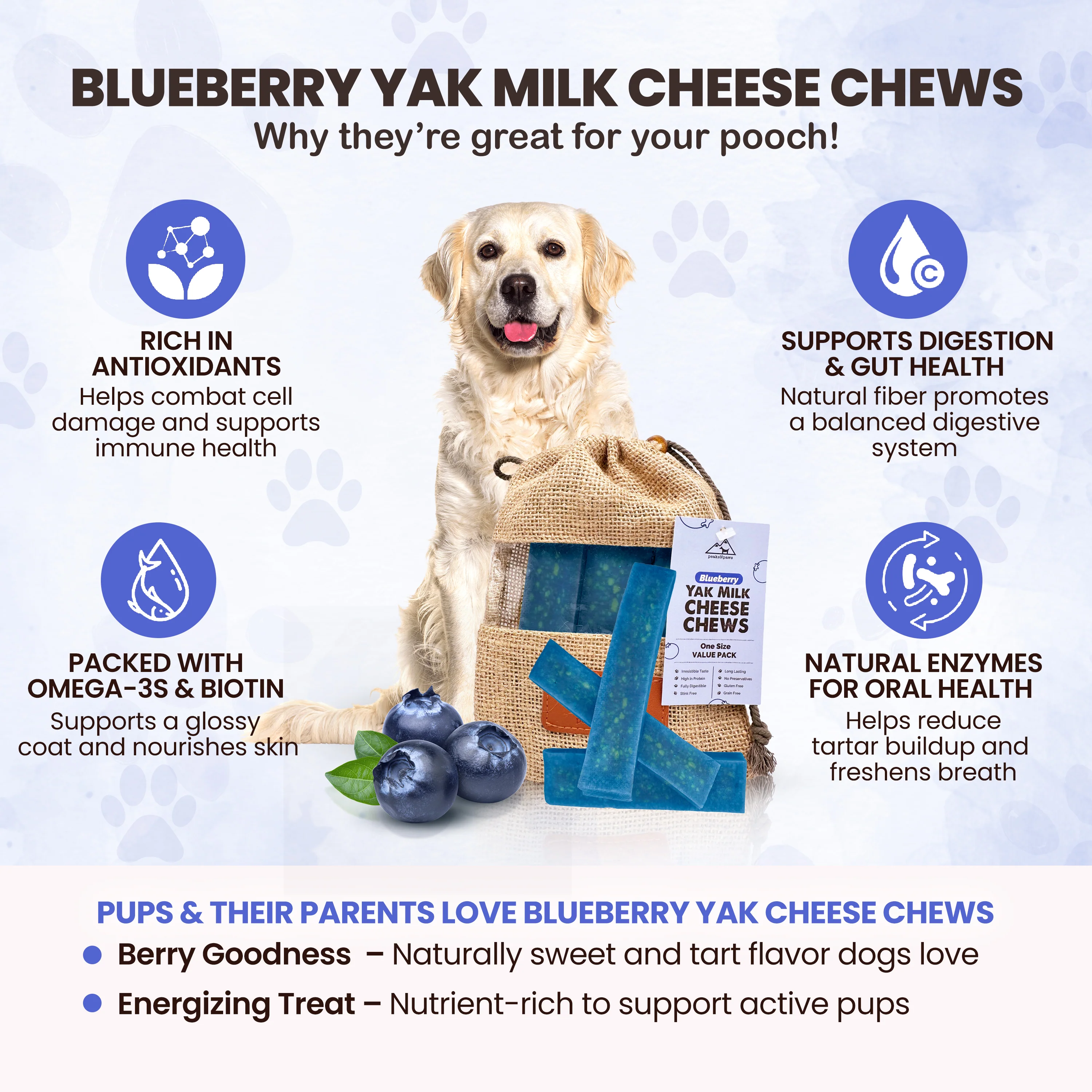 Blueberry Yak Chews | Mad-Dog Tail Waggers