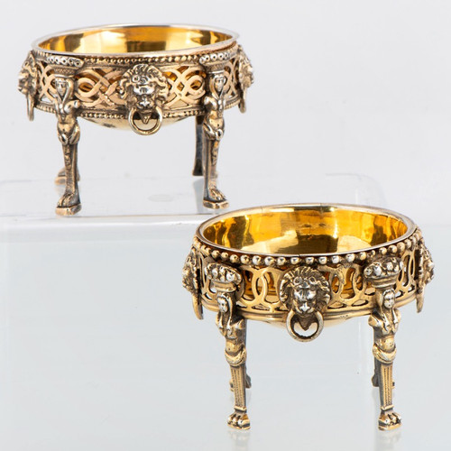 Pair of Antique Italian & French Gilt Sterling Silver Open Salt Cellars ...