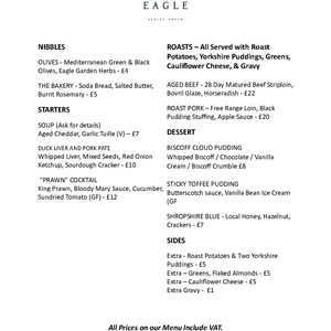 Menus | The Golden Eagle