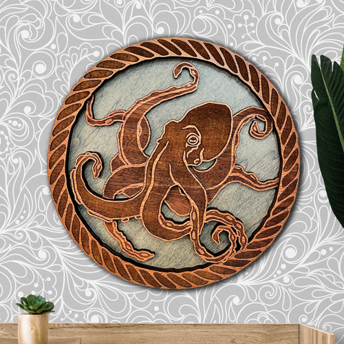 Octopus Art, 3d Laser Cut Beach House Decor, Ocean Wall Art | Light House