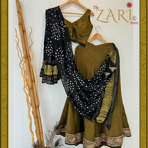 Olive Green Lehenga Set (Medium) | The Zari Store