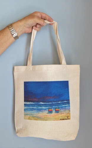 Linen Tote Bag- Beach Chairs | LindaFlynnArt