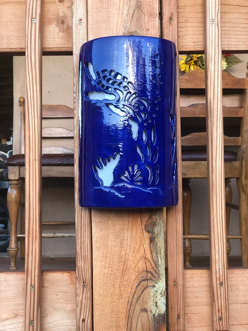 Sea Turtle Swimming Outdoor Ceramic Wall Sconce | CCL