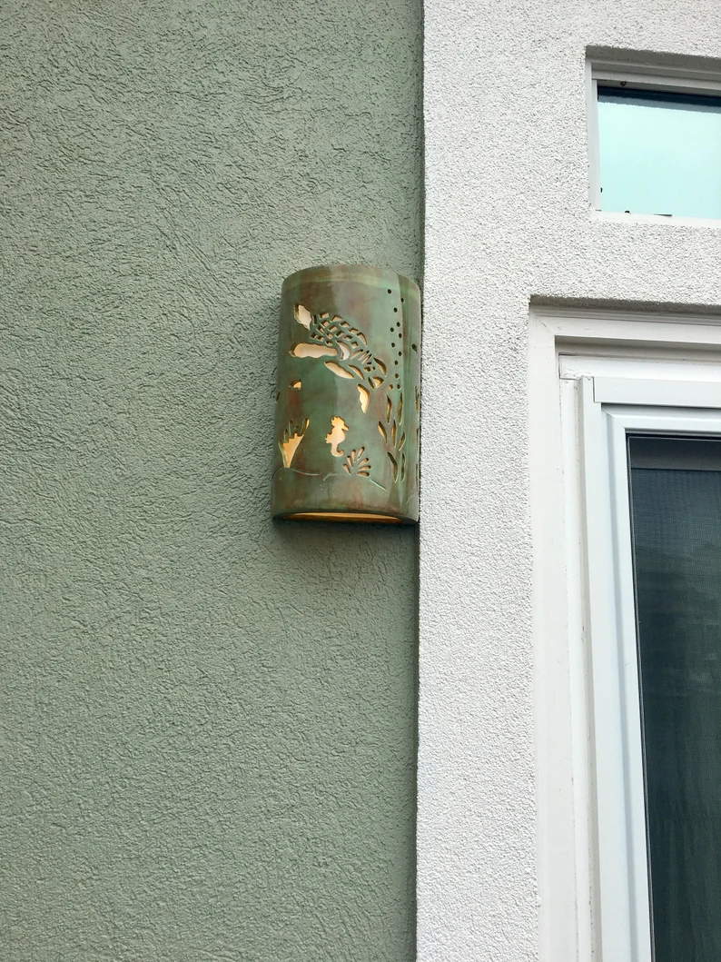 Sea Turtle Swimming Outdoor Ceramic Wall Sconce | CCL
