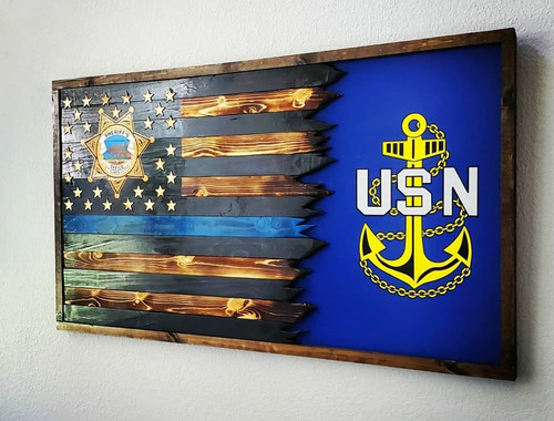 Thin Blue Line American/ Navy Wood Flag with ripped effect | Flippin ...