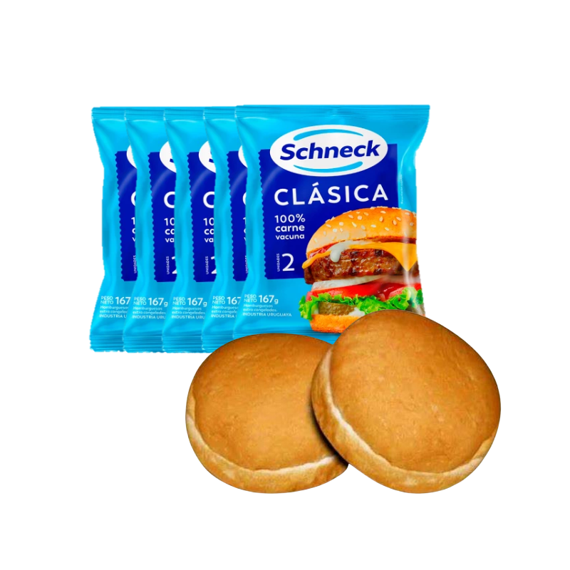 Pack de 10 hamburguesas Schenck+10 panes | Hamburguesas Uy