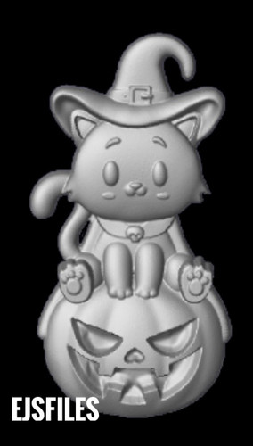 3d stl file Cat on Pumpkin | Ej's Files