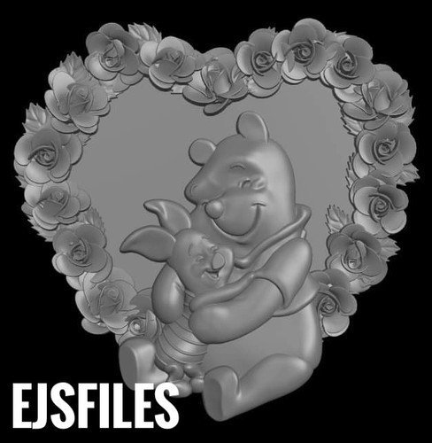 3d stl file Pooh and Piglet Rose Heart | Ej's Files