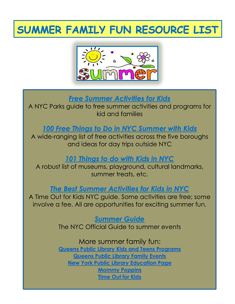 D26 Summer Family Fun Resource List