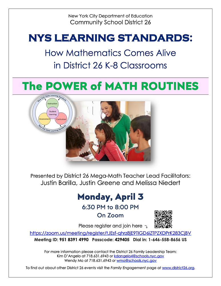 D26 Parent Workshop: Power of Math Routines - 4/3