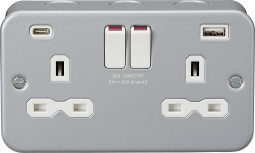 Metal Clad 13A 2G SP Switched Socket with dual USB C+A 5V DC 4.0A ...