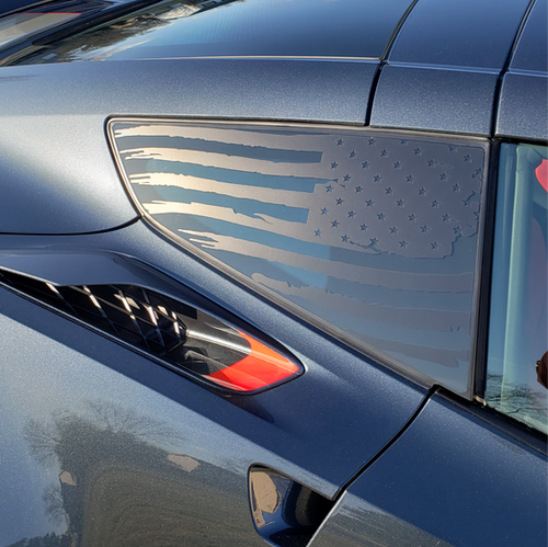 Tattered American Flag Quarter Window Decal for C7 | G1GraphX