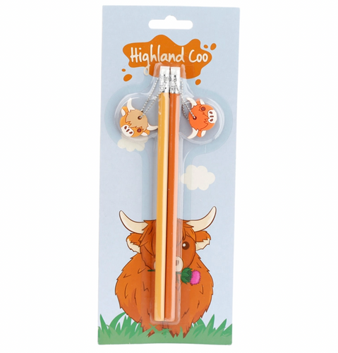 Highland Cow Set of 2 PVC Charm Pencils | Rhosyn Farm & Stud