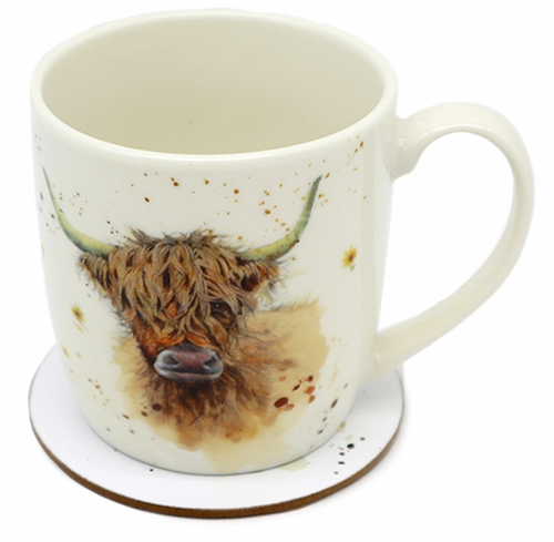 Jan Pashley Highland Coo Cow Porcelain Mug & Coaster Set | Rhosyn Farm ...