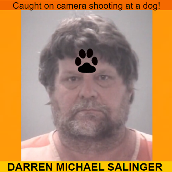 DARREN MICHAEL SALINGER arrested after a home surveillance camera caught him shooting at a dog ...