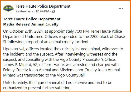 JAMES PATRICK MINARD struck a dog with a shovel-The dog was shot by an ...