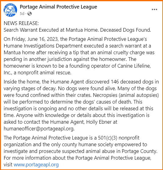 BARBARA A. WIBLE, founder of Canine Lifeline, faces charges - Dead dogs ...