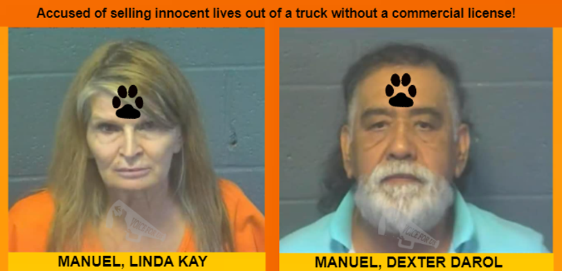 LINDA KAY MANUEL and DEXTER DAROL MANUEL arrested - Thirty-six dogs and ...