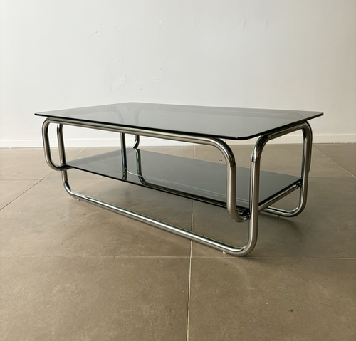 Chrome and glass vintage coffee table, Italy 1970s | RAPHAEL'S MIDCENTURY