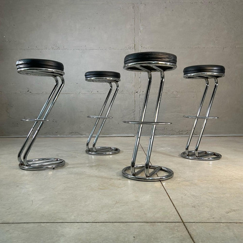 Z bar stool made of black faux leather and chrome, 1970’s Italy ...