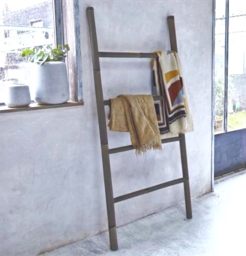 Black Bamboo Linen Ladder Wide Rack | Ciel Interiors