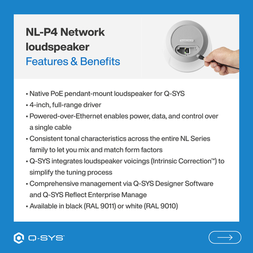 NL-P4 Network Loudspeaker | Q-SYS network pendant-mount loudspeaker