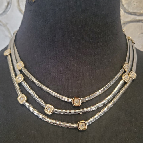 7087 BACK IN STOCK 17" 2TONE CZ DIAMOND 3 ROW MAG.CLASP DESIGNER ...