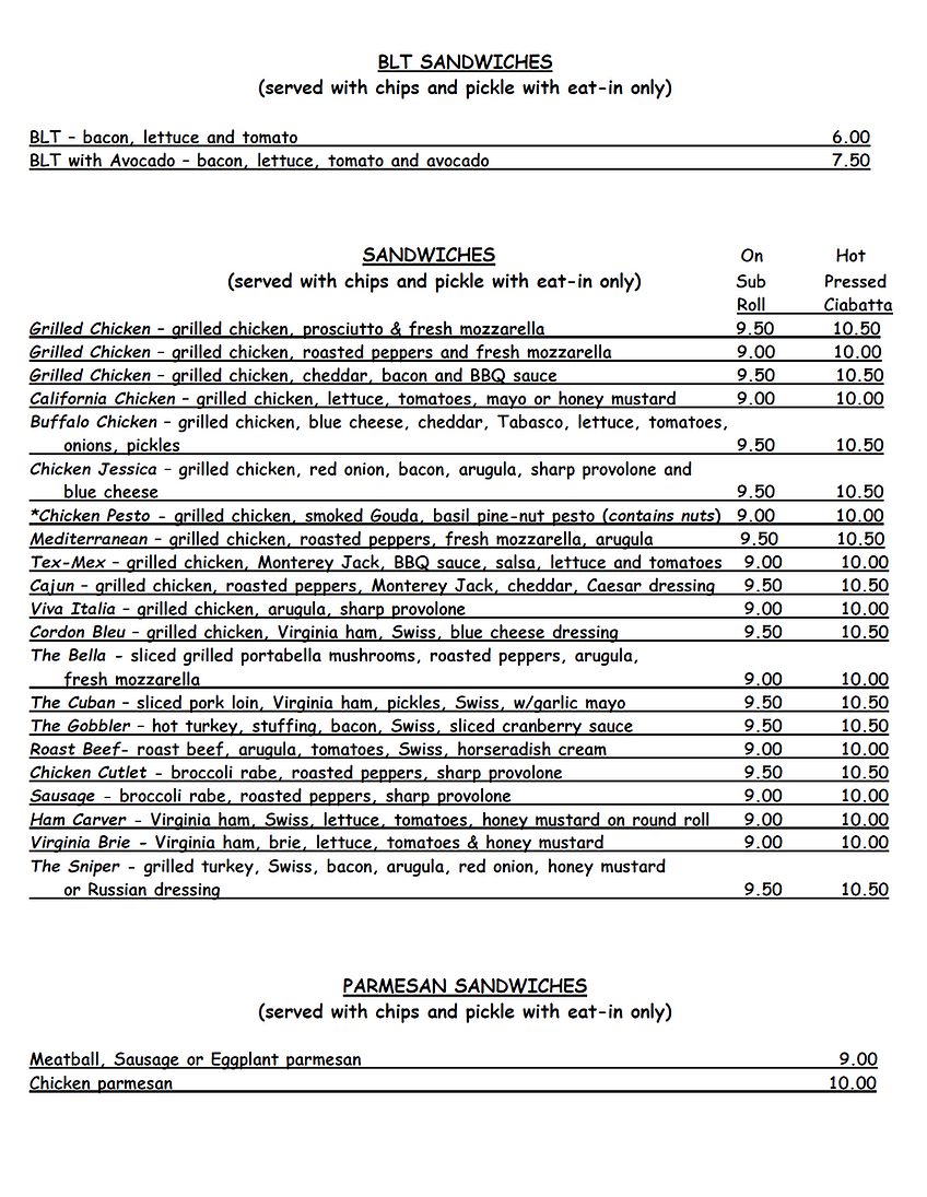 Green Village Deli Menu