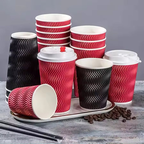 Double Wall Ripple Colored Corrugated Paper Cup With Lid | KraftEcoPack