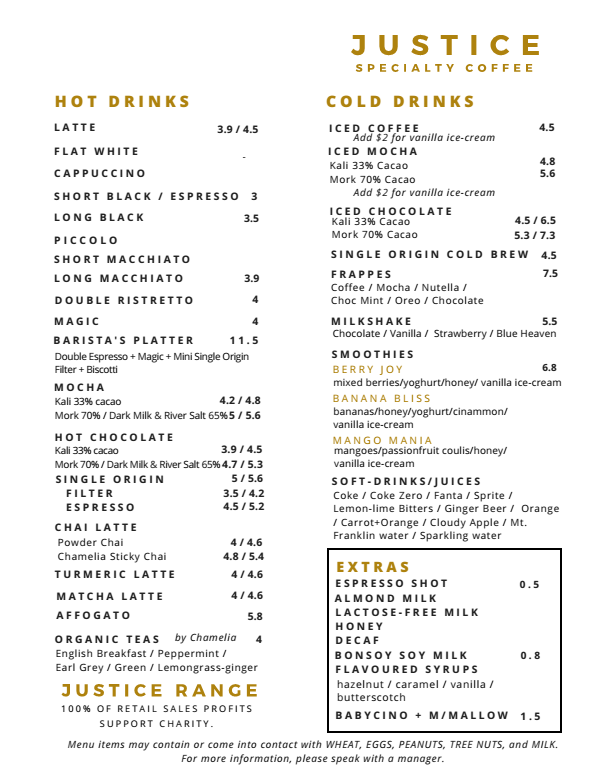 Menu | Justice Coffee