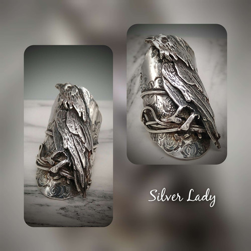 Sterling Silver Raven/Crow Statement Ring | Silver Lady at Whitb