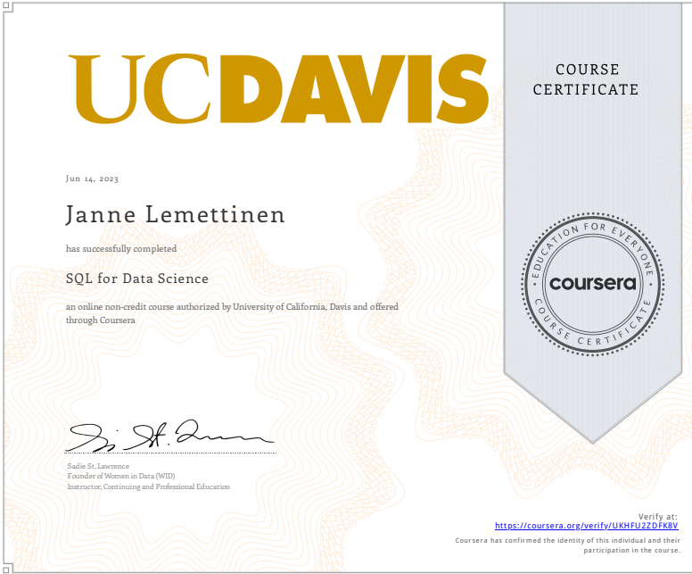 Learn SQL Basics For Data Science Specialization Janne Lemettinen Learn SQL Basics For Data Science Specialization Janne Lemettinen