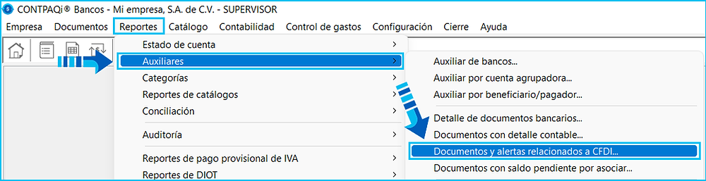 Reporte de documentos bancarios y alertas con CFDI