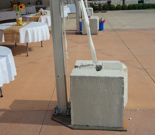 350 Lb concrete blocks. | Willamette Valley Tent Company