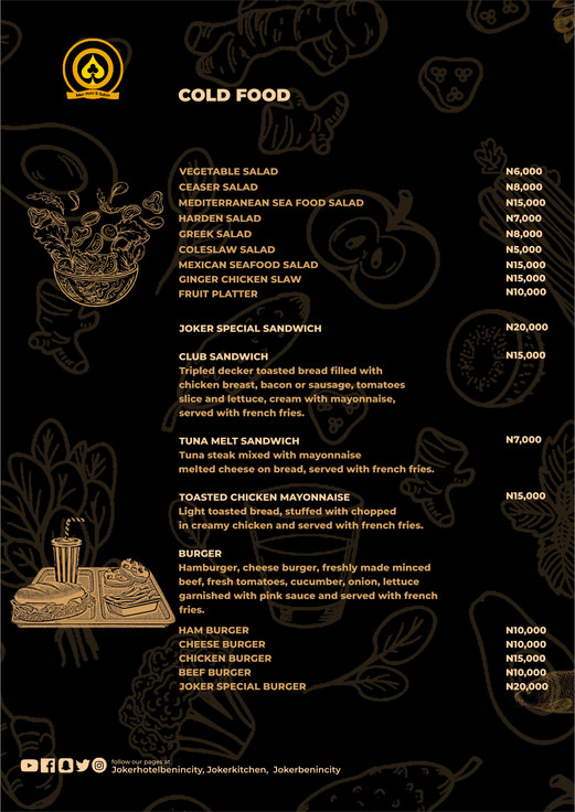 General Menu | Joker Hotel & Suites