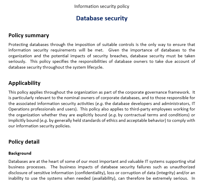 Policy on database security