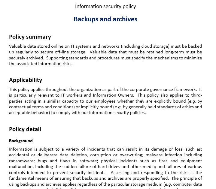 Policy on backups and archives