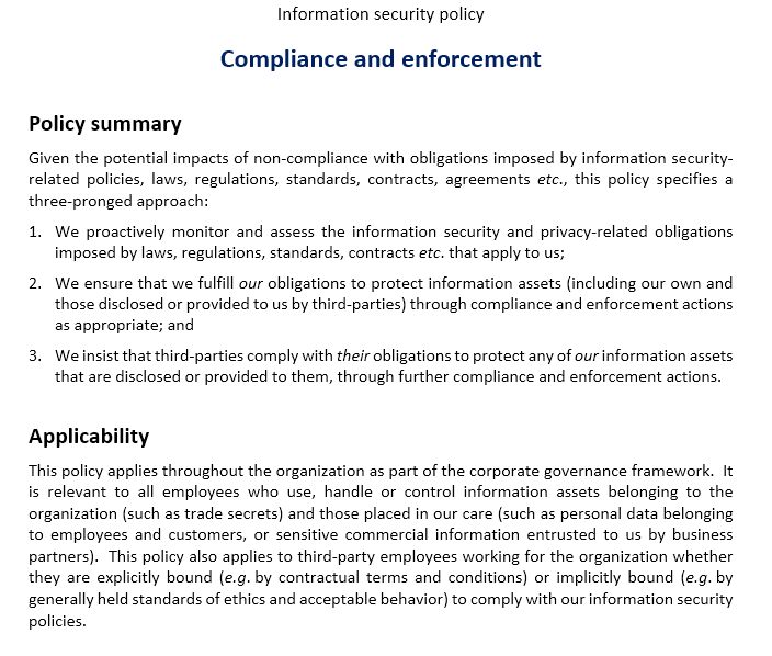 Policy on compliance and enforcement