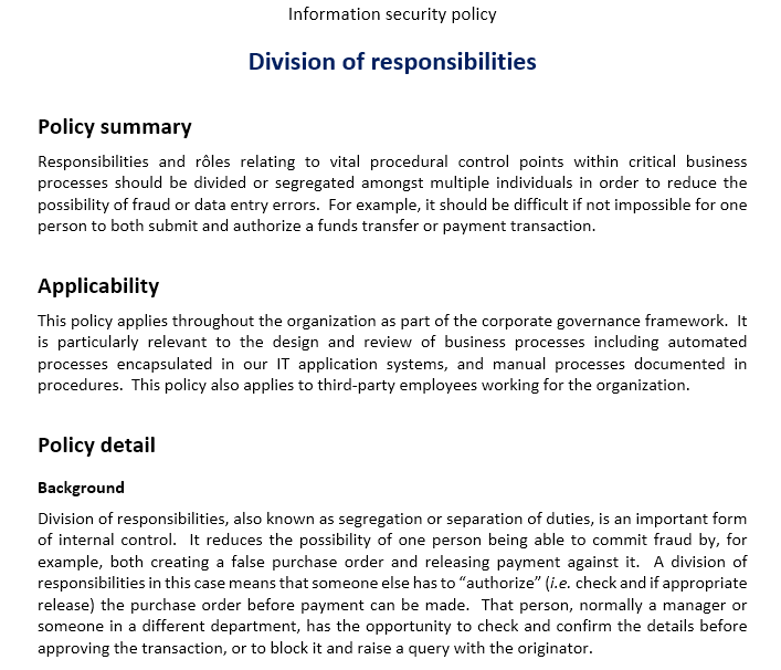 Policy on division of responsibilities
