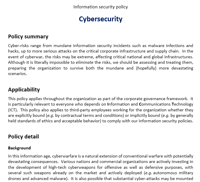 Policy on cybersecurity
