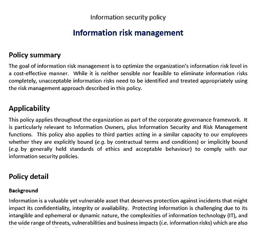 Policy on information risk management