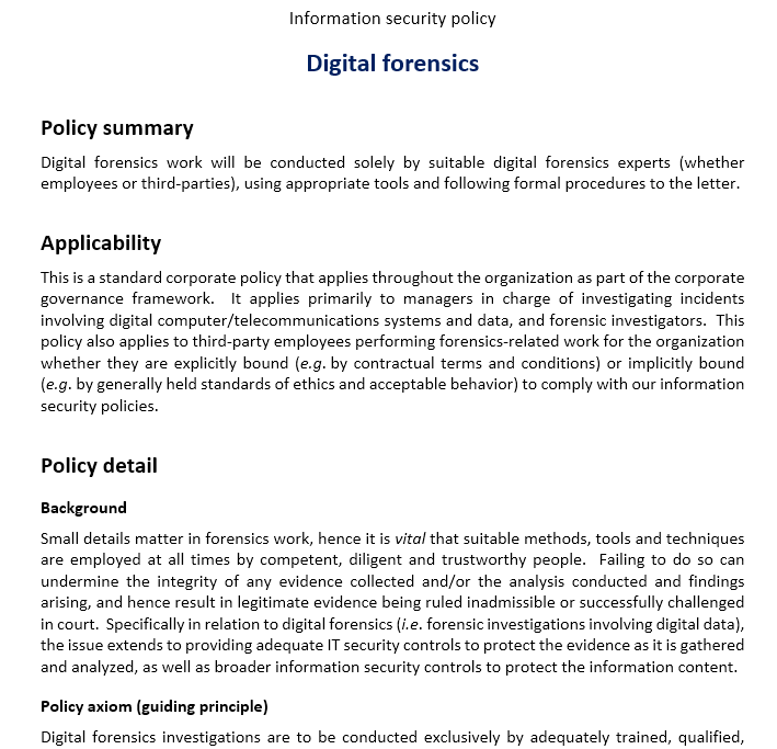 Policy on digital forensics Policy on digital forensics