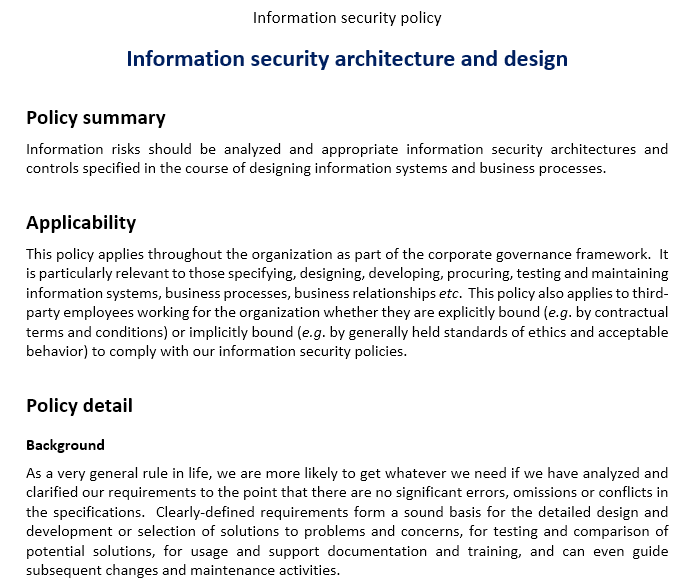 Policy on information security architecture and design