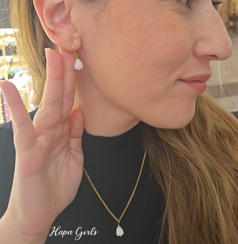 6MM, Small Single Drop Pikake Mother of Pearl Earring & Necklace Set 16 ...