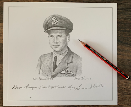 Rare Dambuster Signatures on Stunning Pencil Drawing Guy Gibson ...
