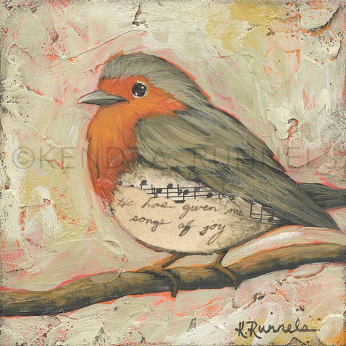 Robin Study 1 - Original Mixed Media Painting - 5"x5" | kendrastudios.com