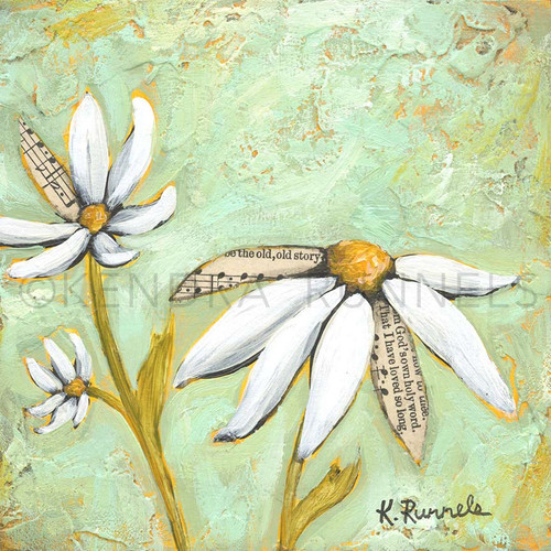 Daisy Study 1 - Original Mixed Media Painting - 5"x5" | kendrastudios.com