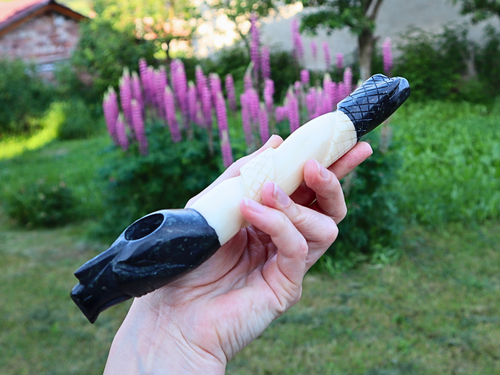 Condor & Serpent Tobacco Pipe - Serpentine Stone and Bone | Elena Ístinata