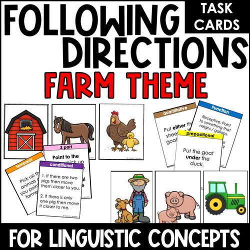 Farm Theme Following Directions Printable Cards for Linguistic Concepts ...